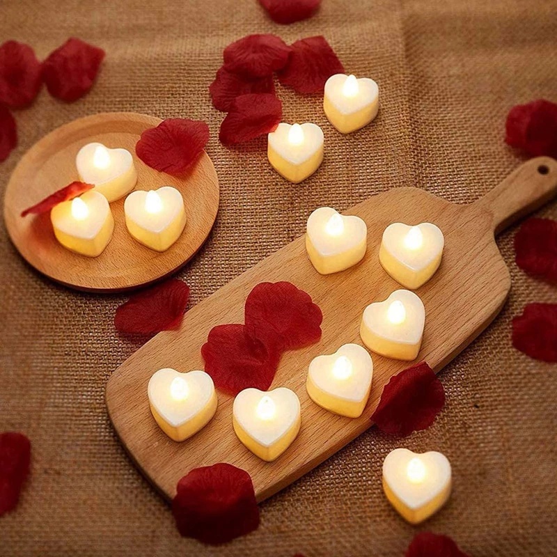 10pcs Love Heart Shaped Flameless LED Tealight Tea Candles Wedding ...