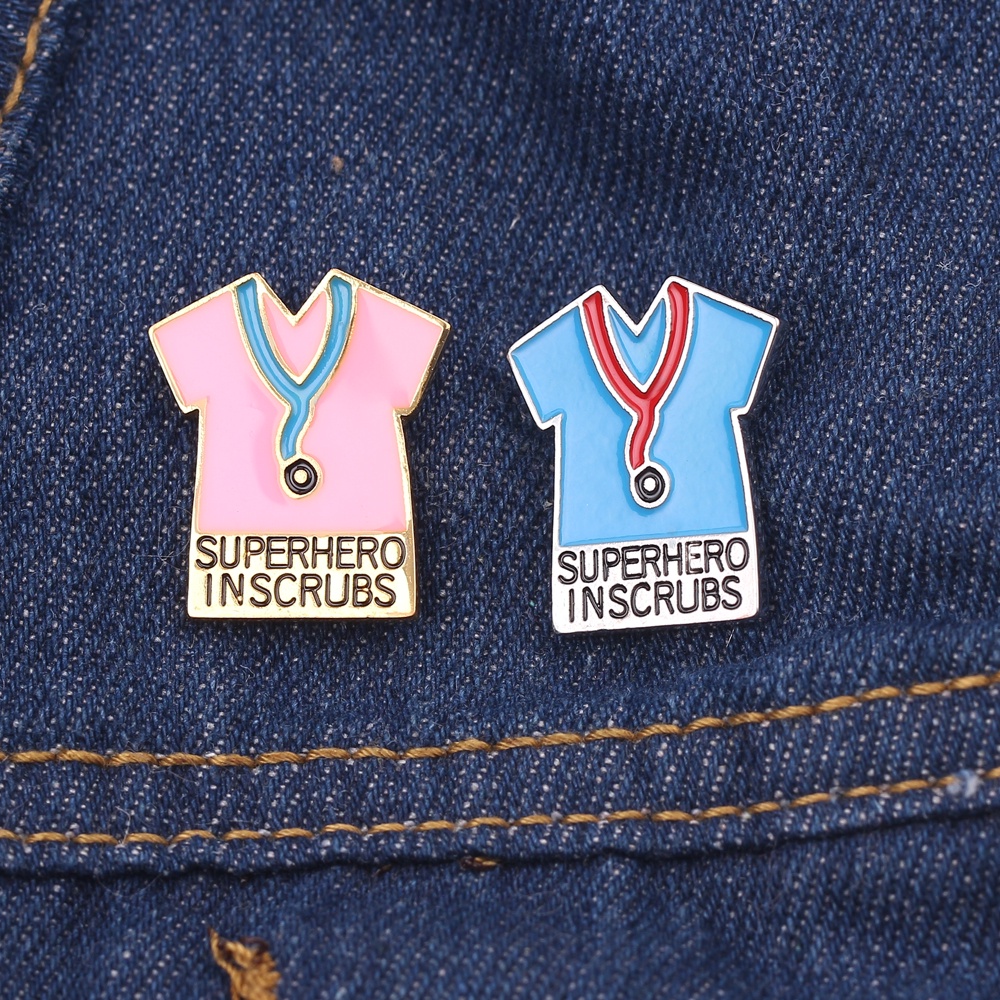Superhero In Scrubs Medical Brooch Pink Blue Clothes Fashion Enamel ...