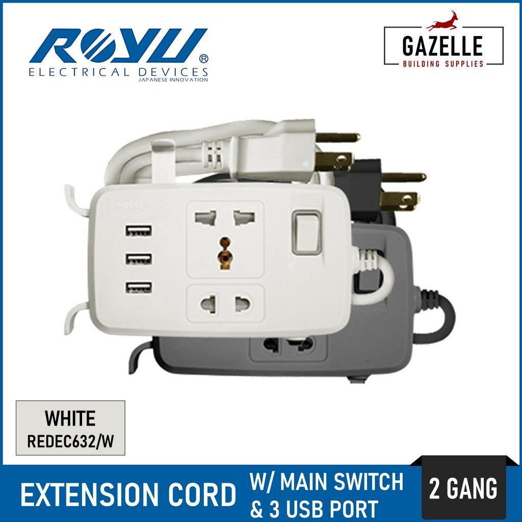 Royu Power Extension Cord Outlet with Switch and 3 USB - 2 Gang ...