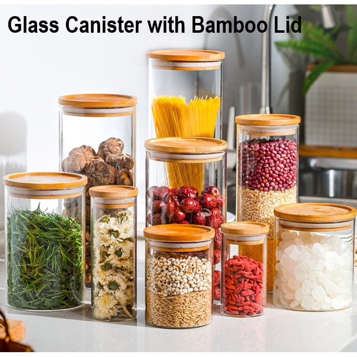 DAU Yvonne Jar Glass Bamboo Lid Storage Transparent Container Canister ...