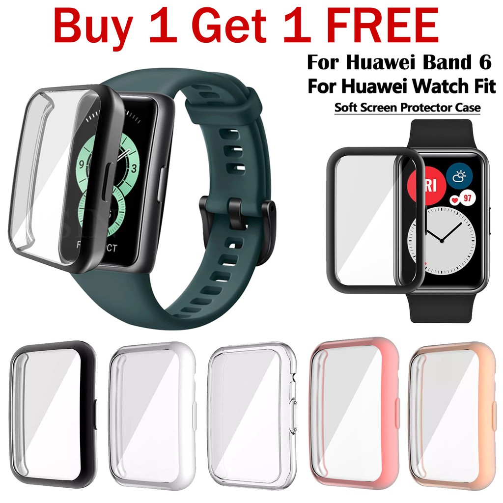 {Buy 1 Get 1 FREE}TPU Soft Full Screen Protector Case Shell Edge Frame For Huawei Band 6 Huawei ...
