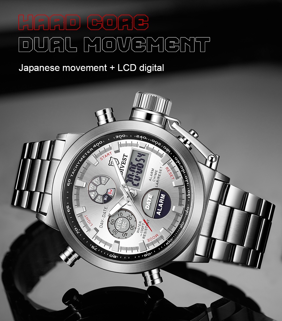 DIVEST Men's Watches Brand Fashion Casual Chrono Quartz LED Digital Original Men Watch Stainless ...