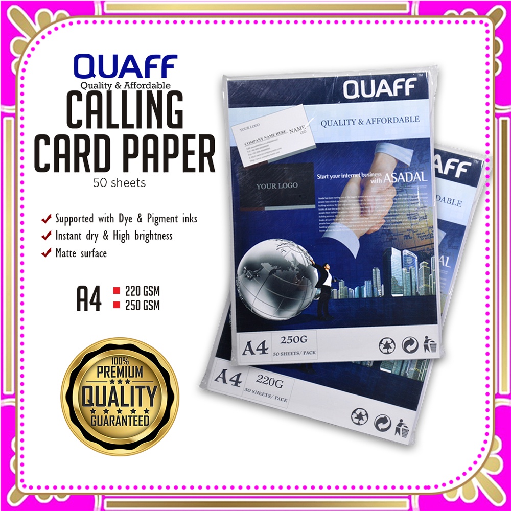 QUAFF Calling Card Paper 220GSM // 250GSM A4 size (50sheets per pack ...