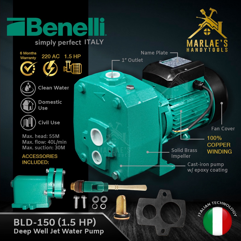 Benelli Deepwell Jet Water Pump 1.5HP with Ejector and Adapter BLD150 | Shopee Philippines