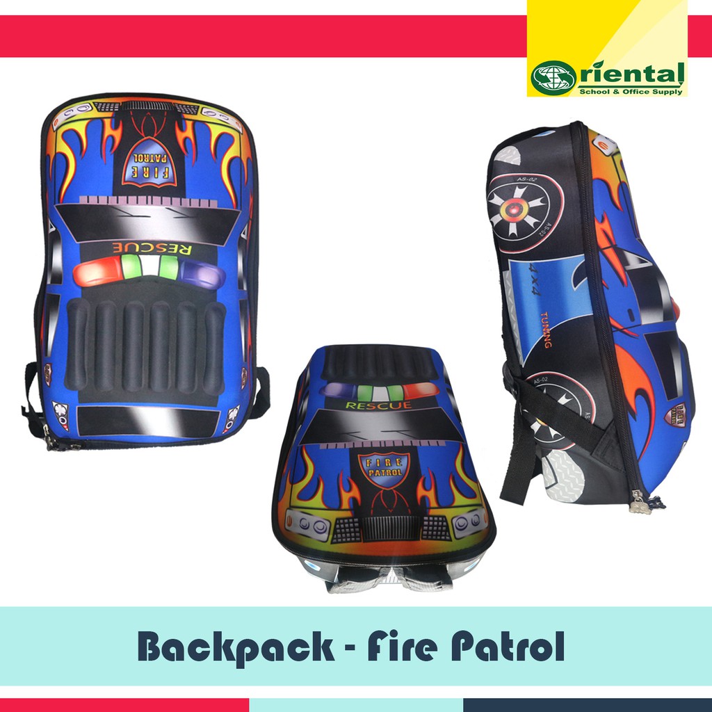 Blue Big Kiddy Embossed Big Fire Patrol Car Backpack Bag - Hard Foam ...