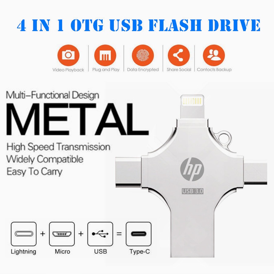 HP Usb Flash Drive 4 in 1 Otg Pendrive 512GB Usb3.0 Memory Stick For ...