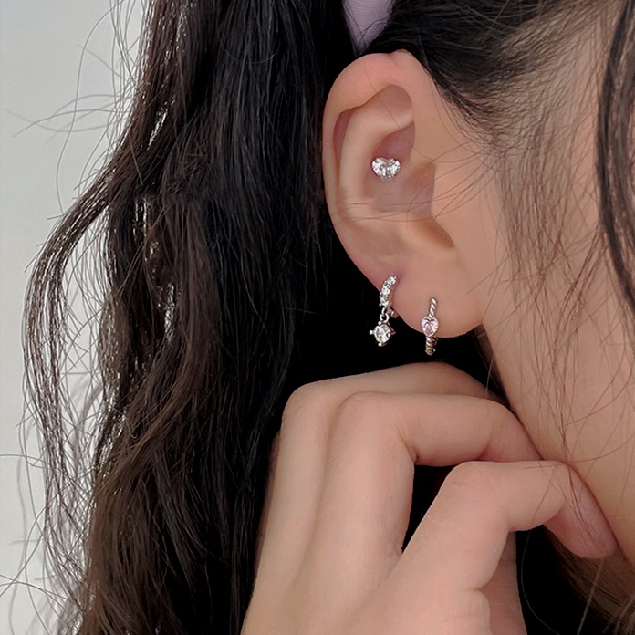 Love2Self E179 Korean Silver Hoop Earrings Wormen Pink Heart Hoop ...