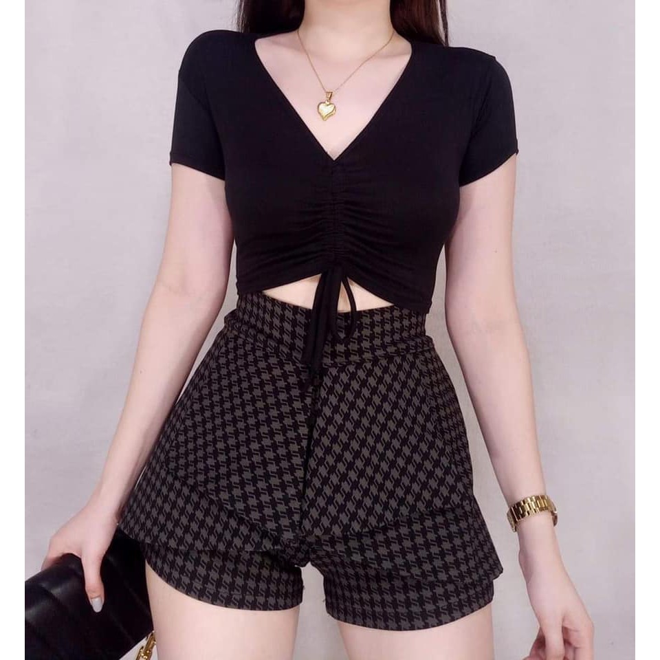 V Shape Garterized Crop Top | Shopee Philippines