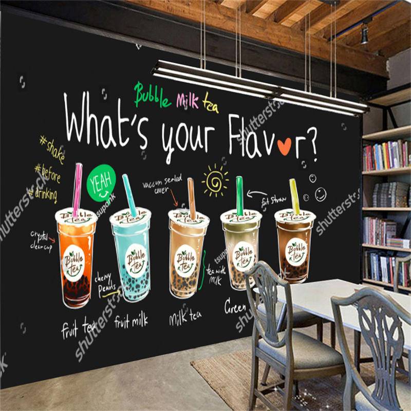 Custom Modern Hand-painted Bubble Tea Shop Picture Wallpaper Afternoon ...