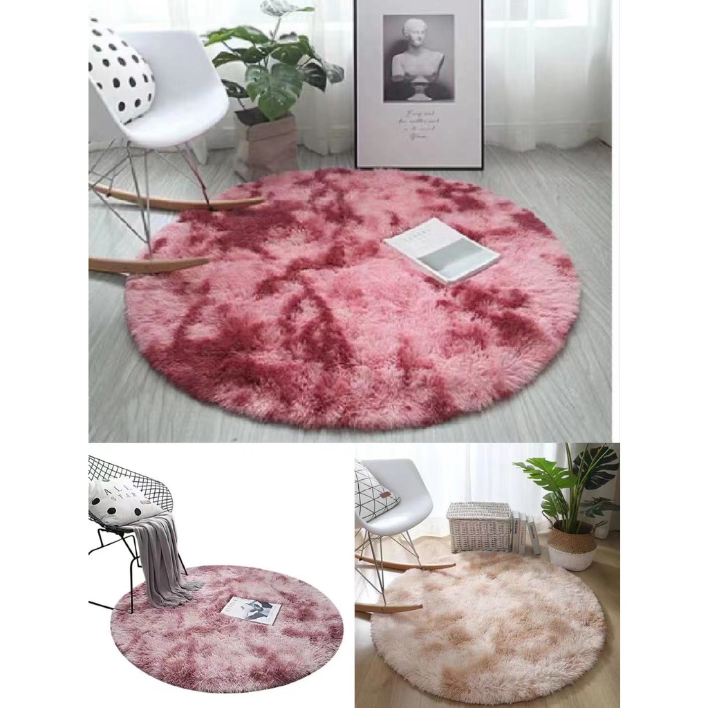 Tie-dyed Round Carpet Soft Fluffy Rug Bedroom Mats - Diameter:80CM 90CM ...