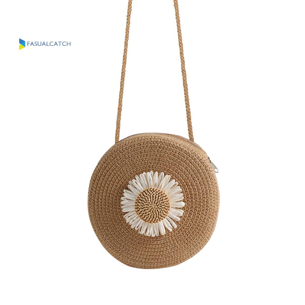 Summer Straw Circle Shoulder Bags Vintage Women Beach Round Rattan ...