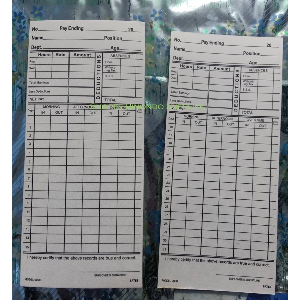 Time Card for Bundy Clock Daily Timecard C9000 M9000 Thick 300gsm 100 ...