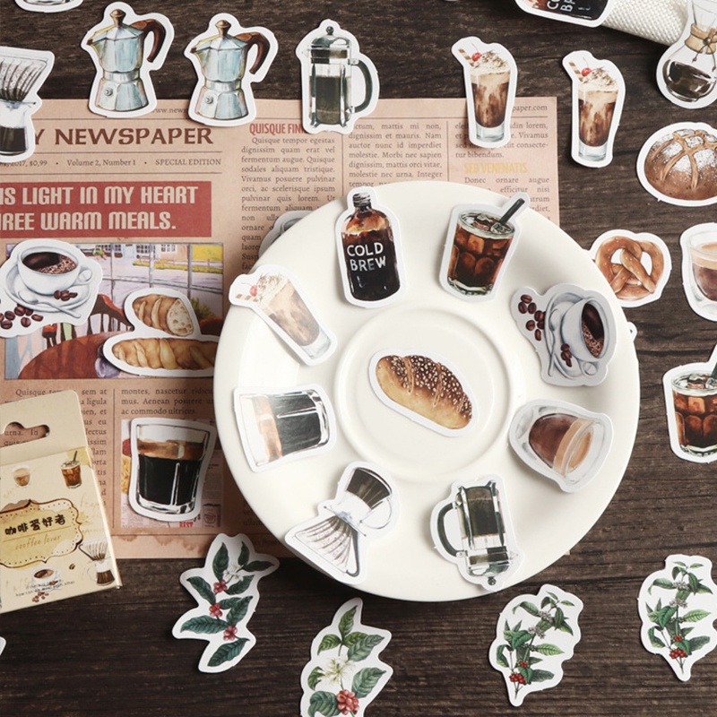 ENWEI 46 Pcs Coffee Lover Series Boxed Journal Stickers Scrapbooking ...