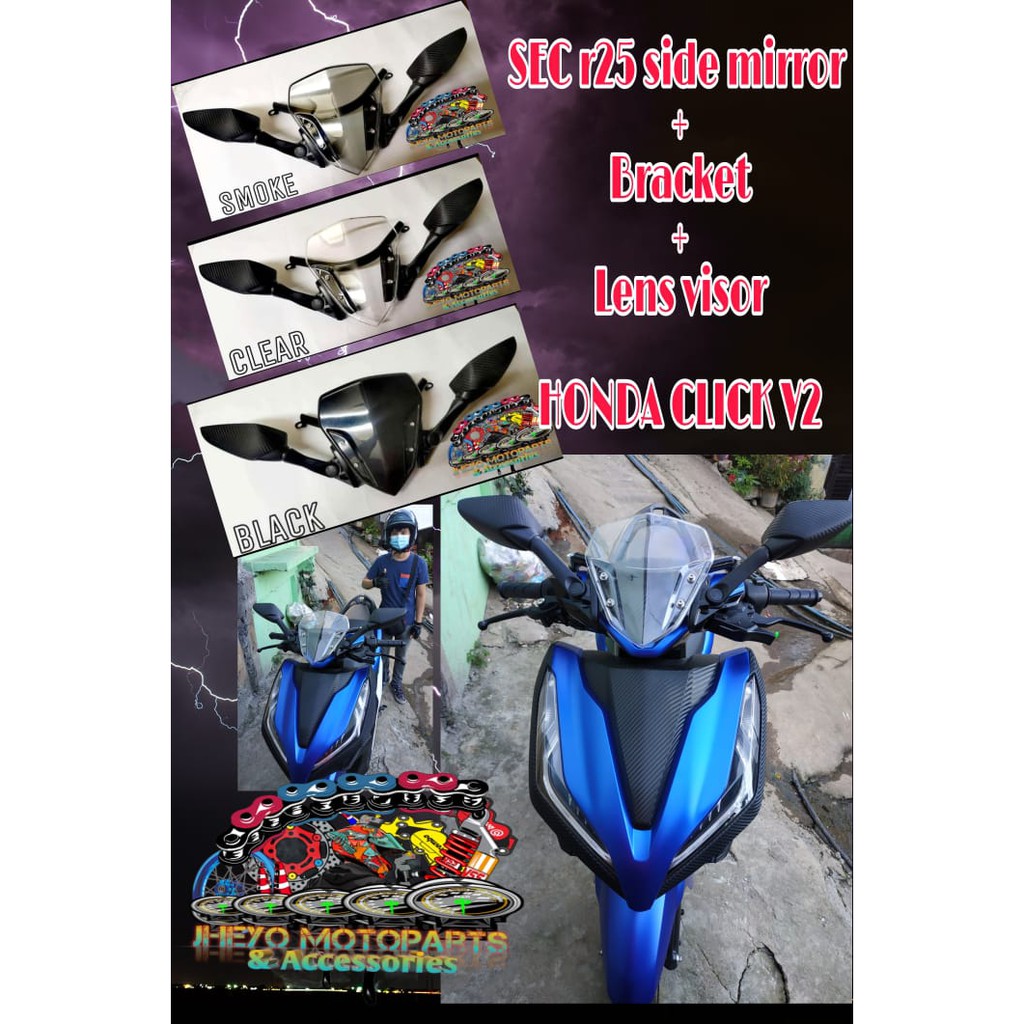 Honda click v1 & v2 r25 side mirror + bracket + visor all set | BeeCost
