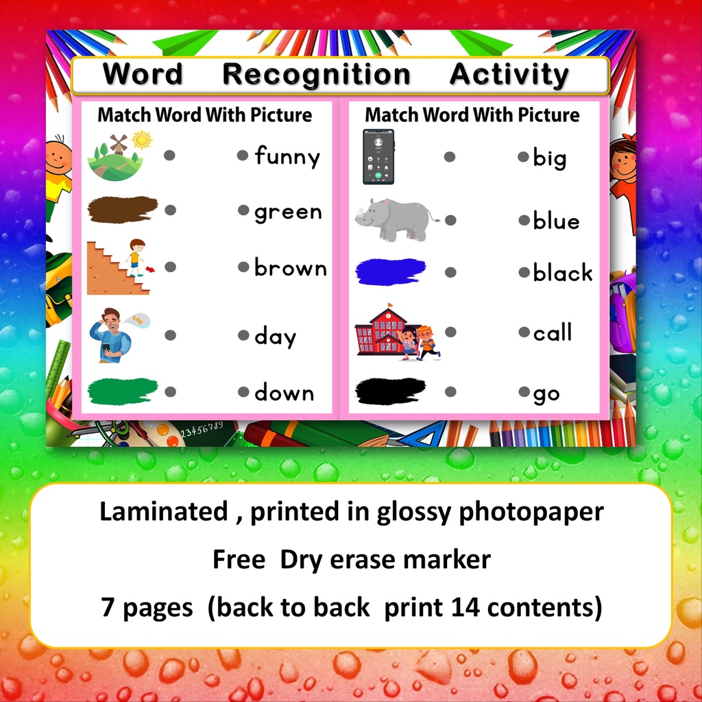 Educational chart activity word recognition laminated for kids 7pages ...