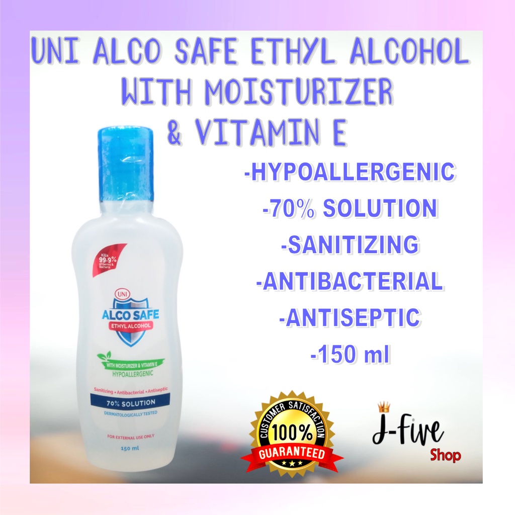 UNI ALCO SAFE ETHYL ALCOHOL WITH MOISTURIZER & VITAMIN E 150ml | Shopee ...