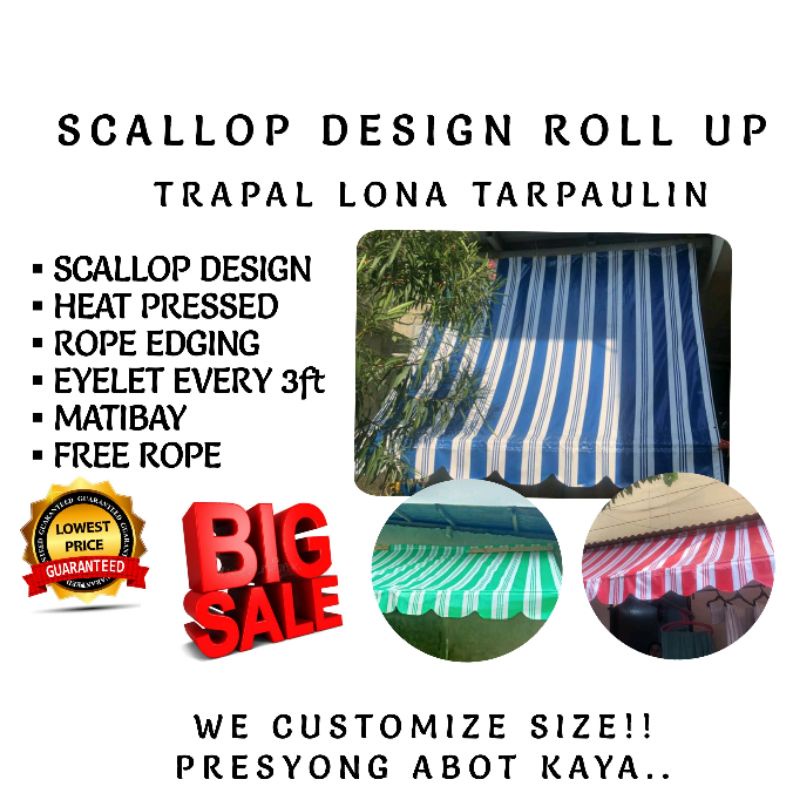 (4ft x8ft) ROLL UP / ROLL DOWN SCALLOP DESIGN TRAPAL LONA TARPAULIN ...