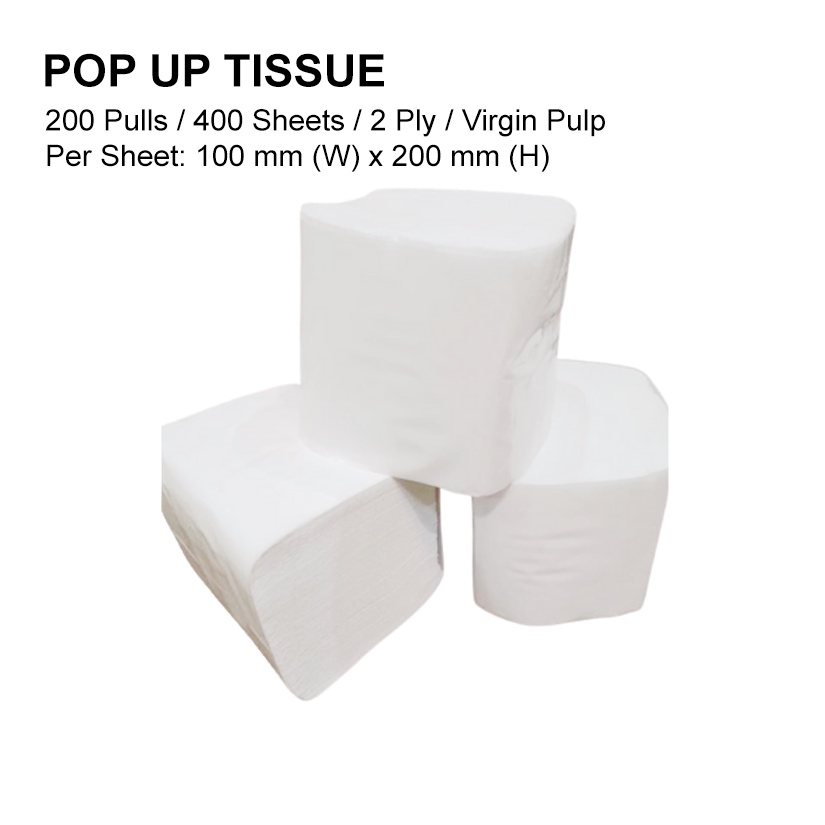 Pop Up Tissue / 200 Pulls / 400 Sheets / 2 Ply / Virgin Pulp Per Sheet ...