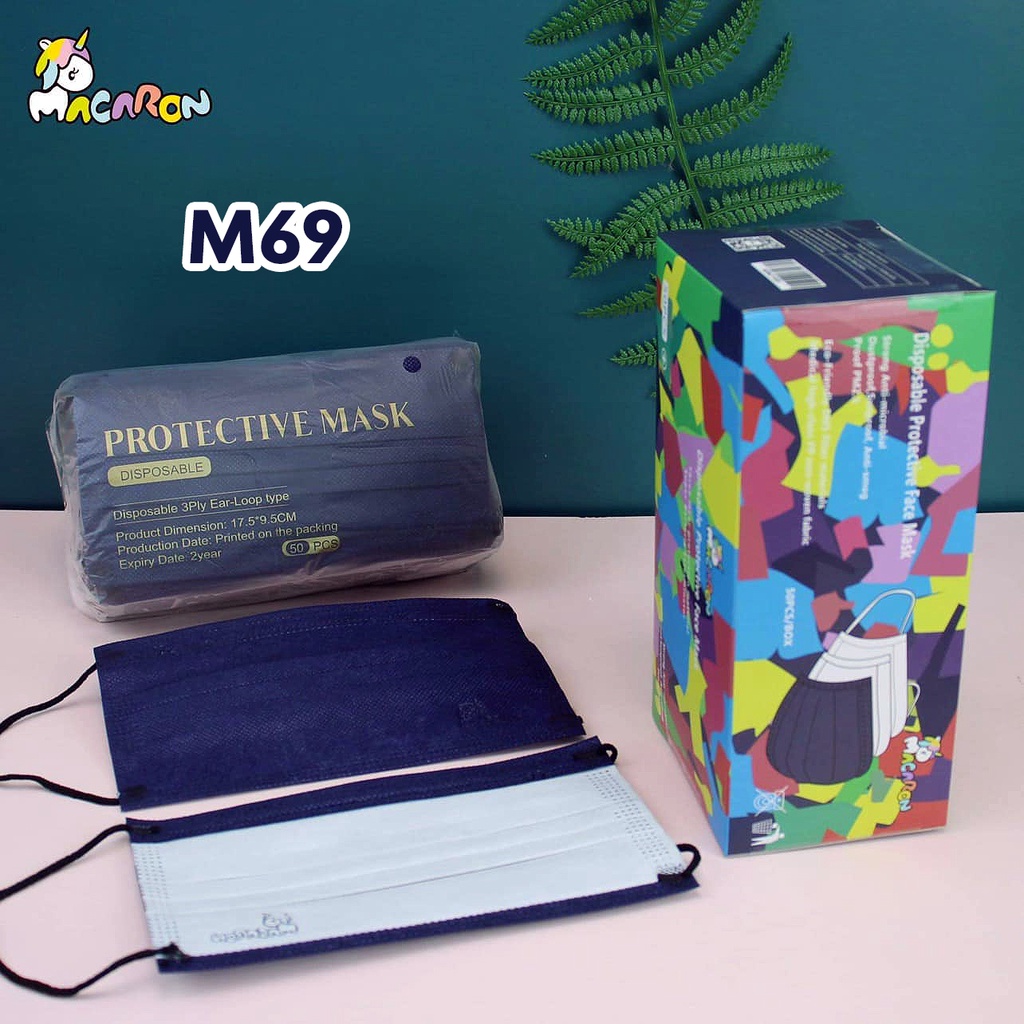 50 PCS MACARON M69 ULTRA DEEP BLUE Disposable Face Masks EXCELLENT ...