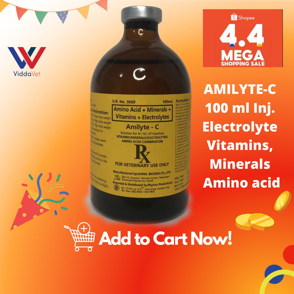 Amilyte - C 100 ml amino acid dextrose vitamins for animals pets swine ...
