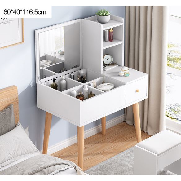 Vanity Table 60cm with desk rack and Mirror (White) 60*40*116.5cm VT31 ...