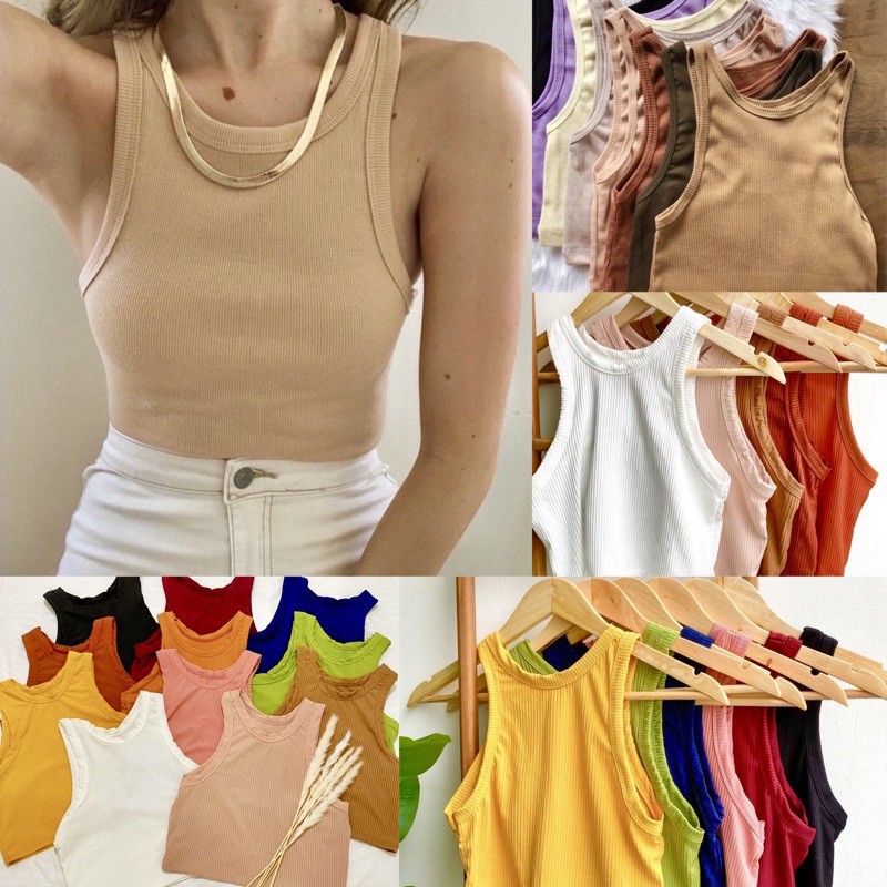 PinSan Fashion Knitted Ribbed Crop top Razor Back Sando | Shopee ...