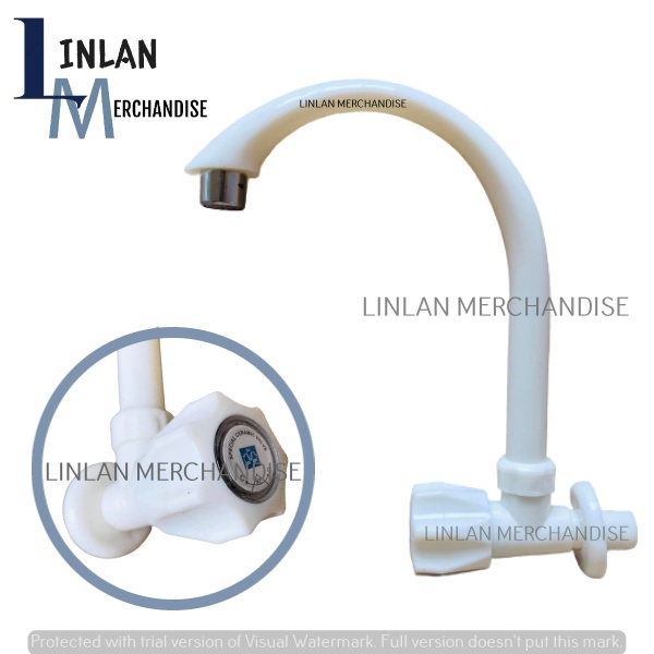 1 PC PVC White Goose Neck Sleek Durable Wall Mounted Faucet with Single ...