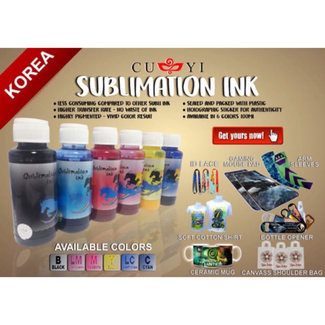 CUYI Korea Sublimation Ink 100ML ( Cyan, Magenta, Yellow, Black, Light ...