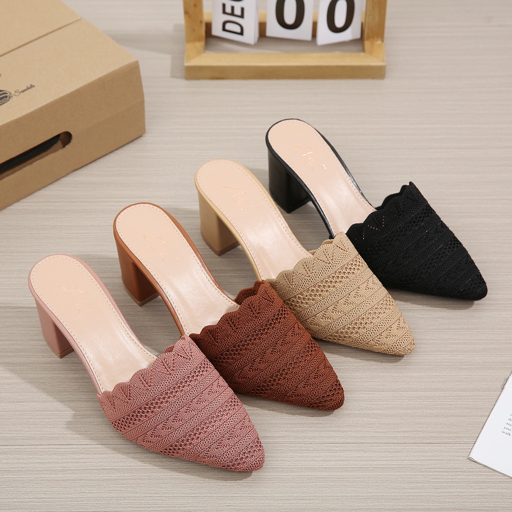 Korean leather High Heels Sandals Block-Heel | Shopee Philippines