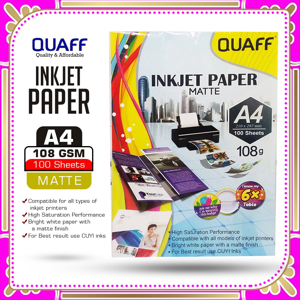 Matte Inkjet Paper A4 108GSM (100 sheets per pack) | Shopee Philippines