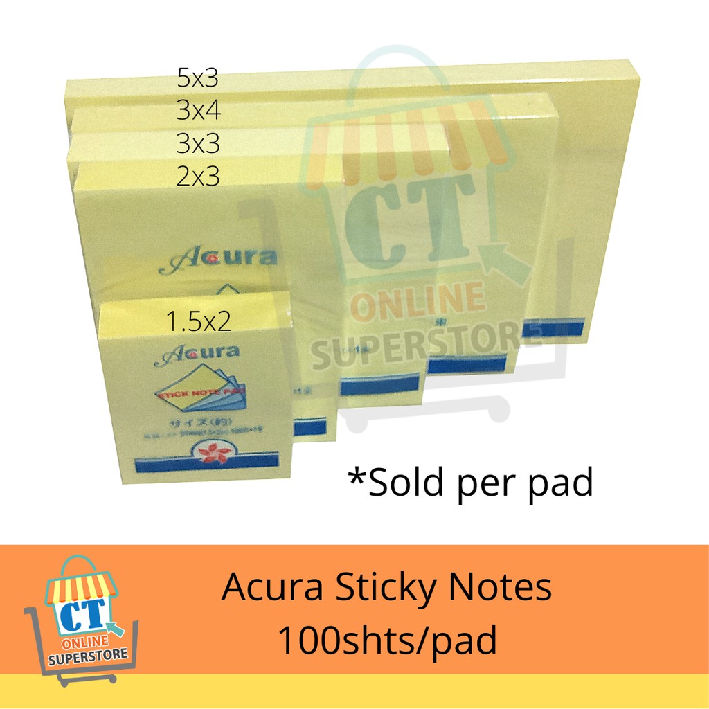 Sticky Notes (1.5x2 2x3 3x3 4x3 5x3) Stick on Pads 100shts/pad sold per ...