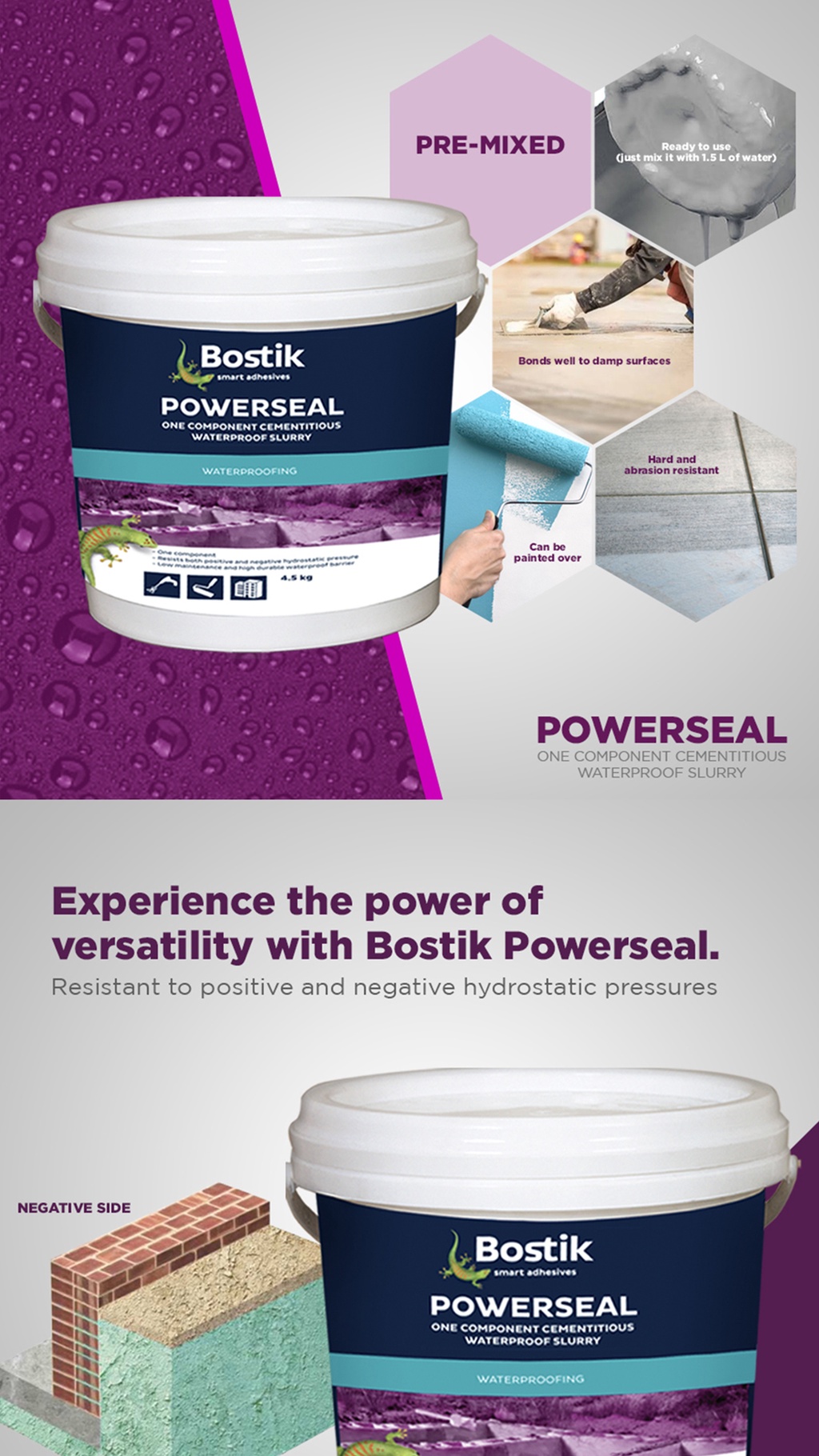 Bostik Powerseal One Component Cementitious Waterproofing Slurry 4.5KG ...