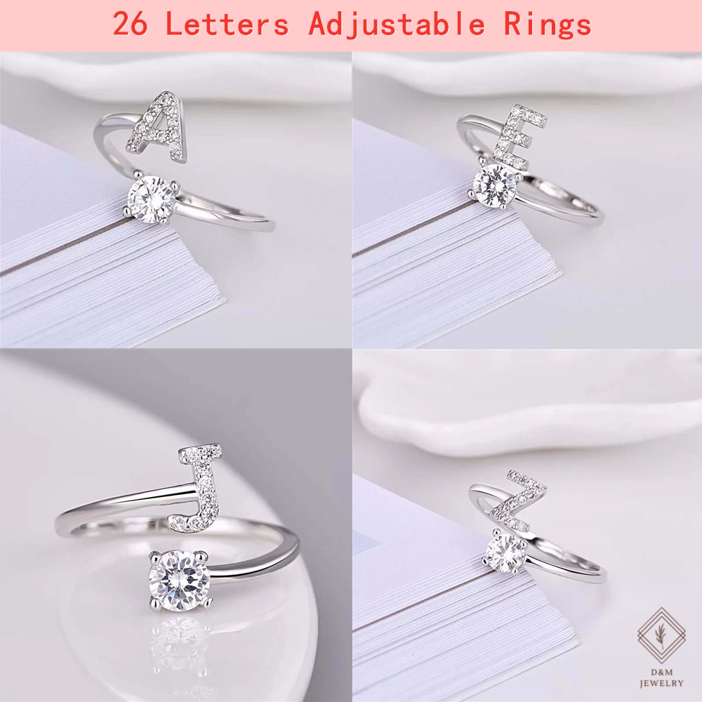 26 Letters Capital Crystal Letters Rings Cubic Zirconia adjustable ...