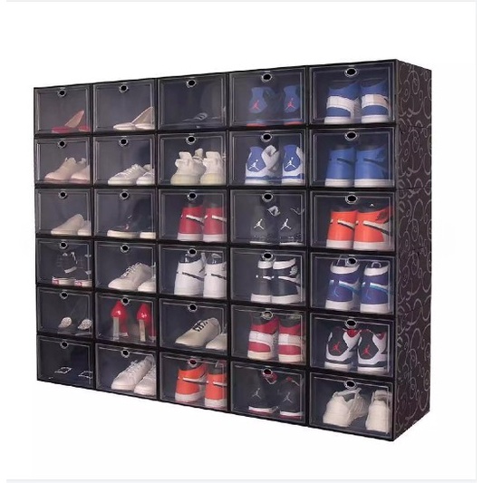 COD Shoe Box Print Black ShoeBox Plastic Storage Organizer Shoe Rack ...