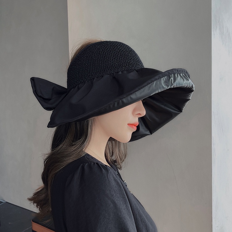 Hat female summer sunshade Japanese black glue hollow sun protection ...