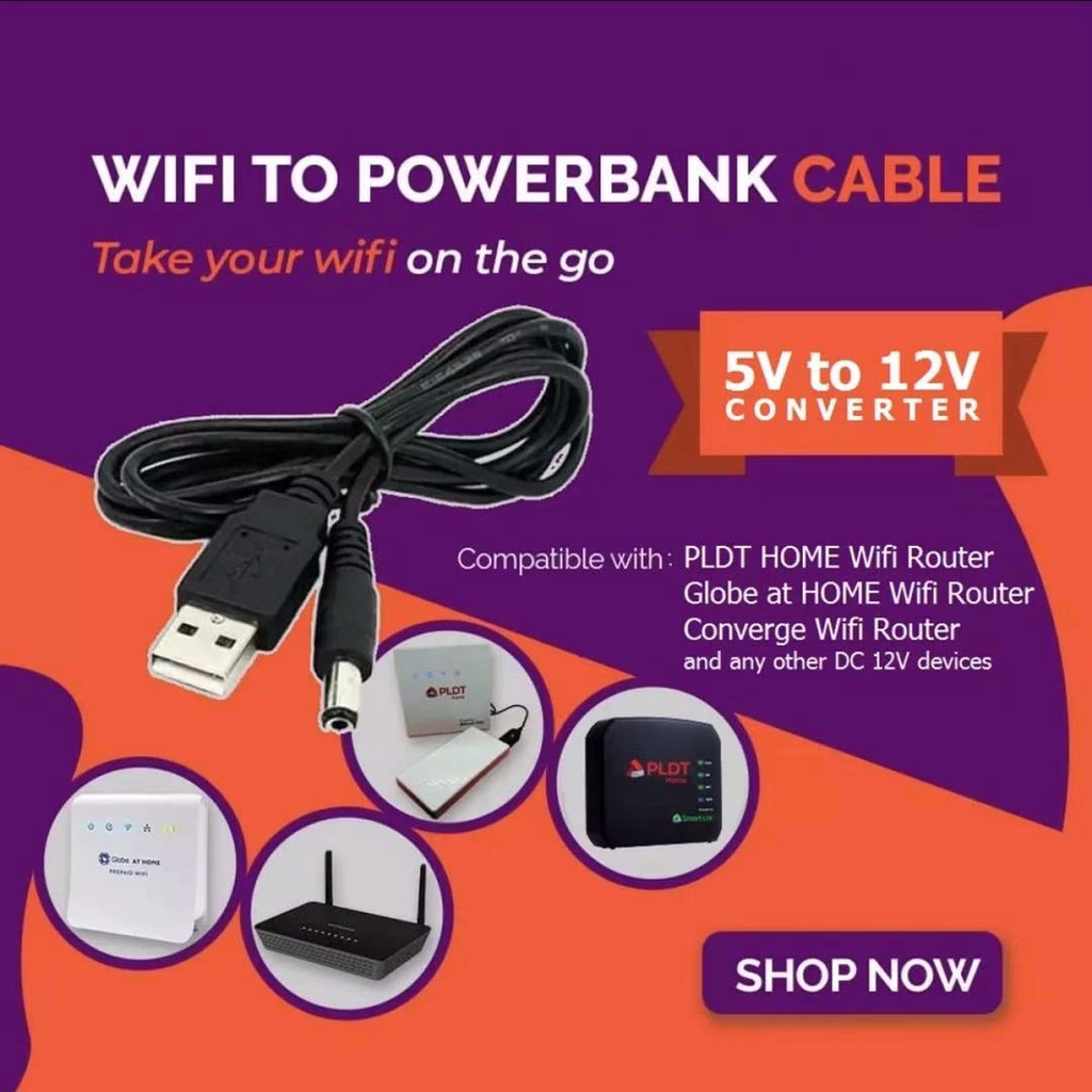 WiFi to Powerbank Cable USB DC 5v to 12v Power Boost Cord step-up for ...