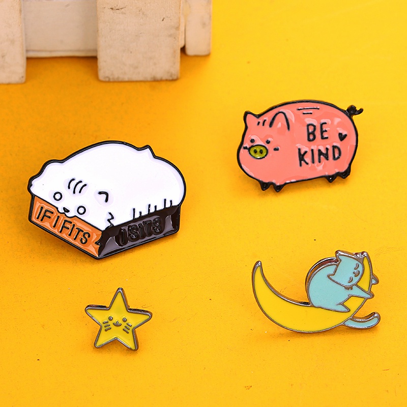Fun cartoon piglet cat metal brooch cute animal badge | Shopee Philippines