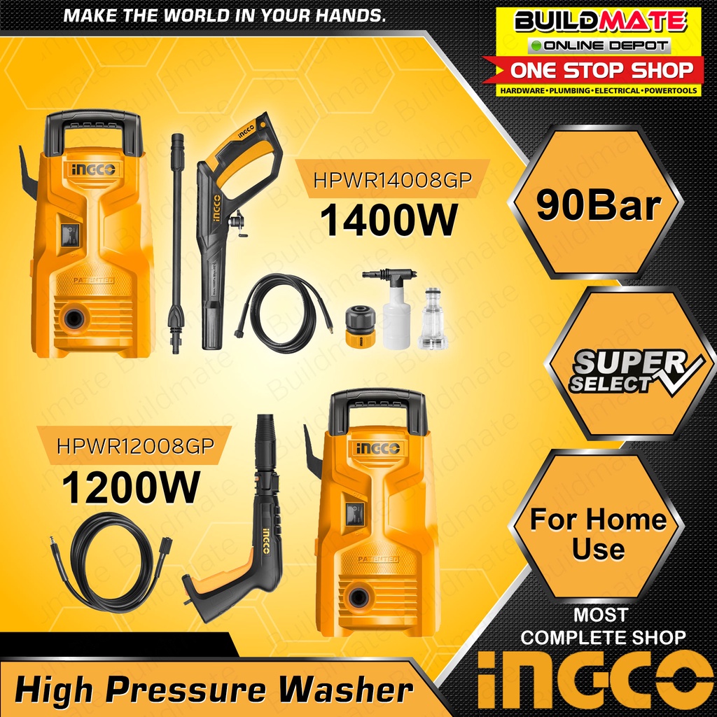 INGCO High Pressure Washer, 1200W Electric Pressure Washer, 1300 PSI Carbon Brush Motor, Power ...