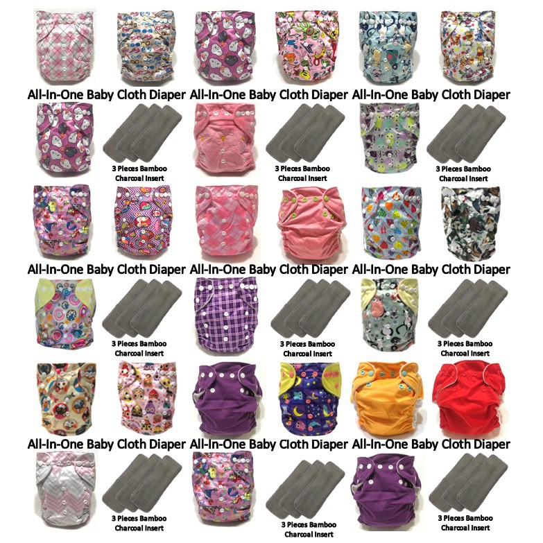 3 Pieces Waterproof Baby Cloth Diaper With Individual Bamboo Charcoal ...