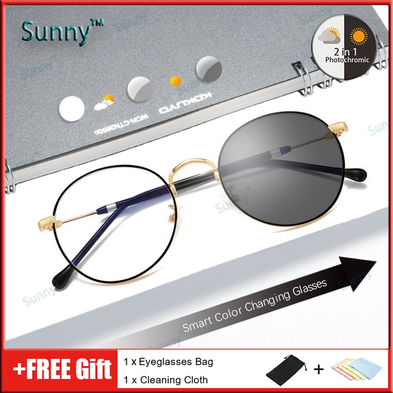 Photochromic Anti Radaition Transition Eyeglasses For Women Men 2 in 1 ...