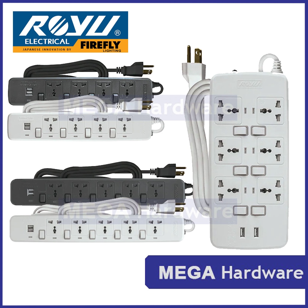 ROYU Extension Cord with INDIVIDUAL Switch (with USB and USB Cable)(4 ...