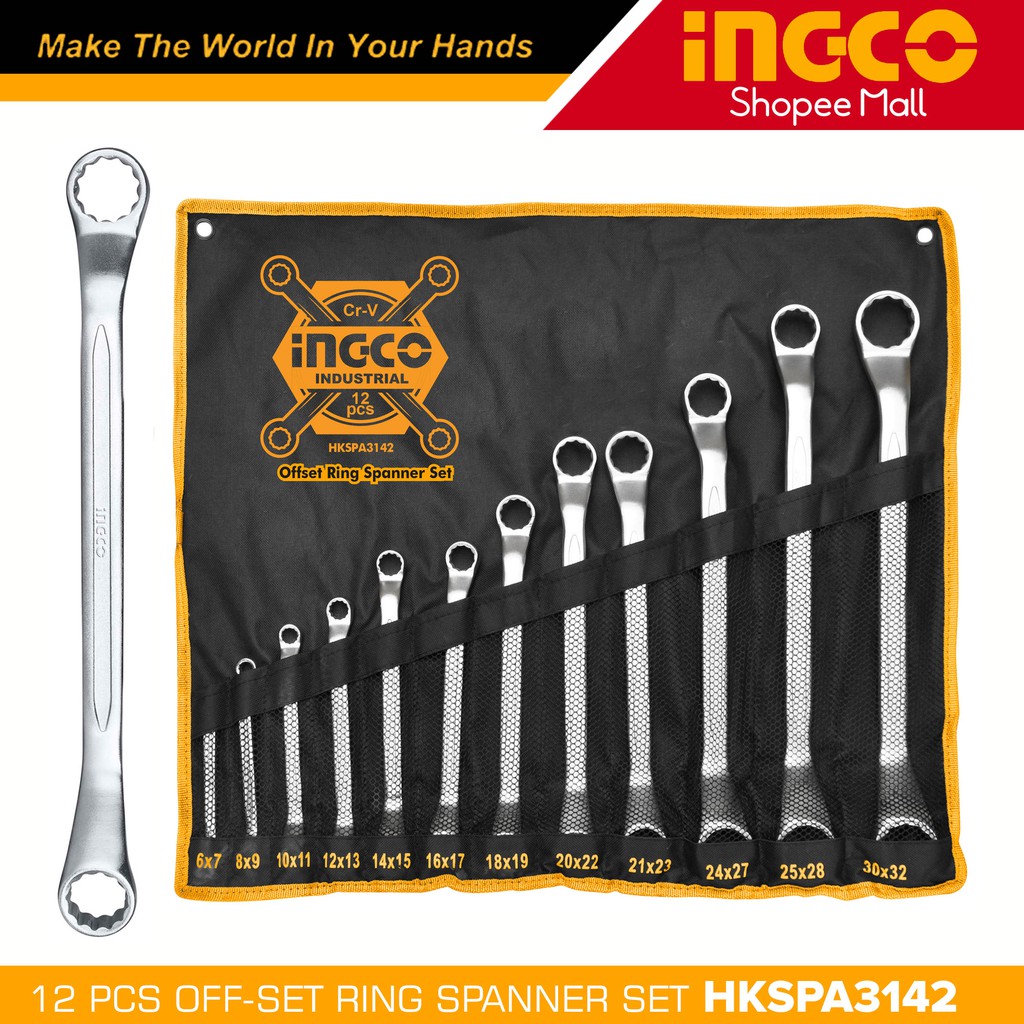Ingco HKSPA3142 12pcs Offset Ring Spanner Set 6-32mm _H | Shopee ...