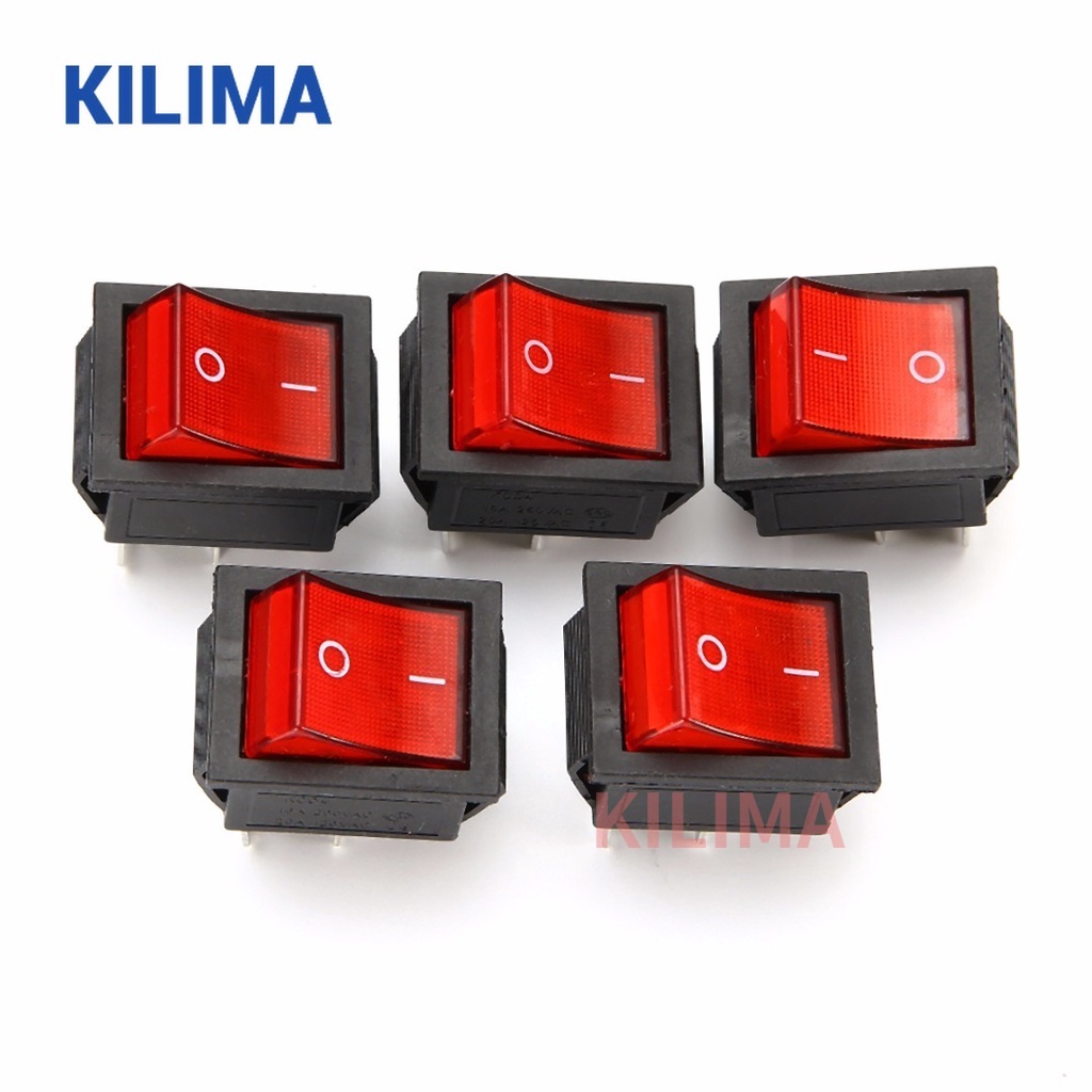 5pcs 2 Position Red Light Rocker Switch 16A/250V KCD4-20 4 Pin ON/OFF ...