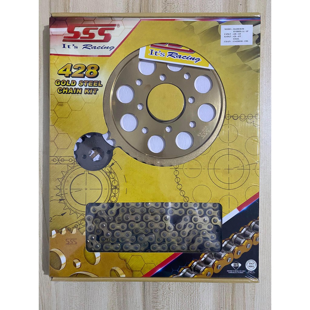 SSS Sprocket Chain Set 2in1 14T-43T 428H-130L STEEL GOLD (Raider 150 ...