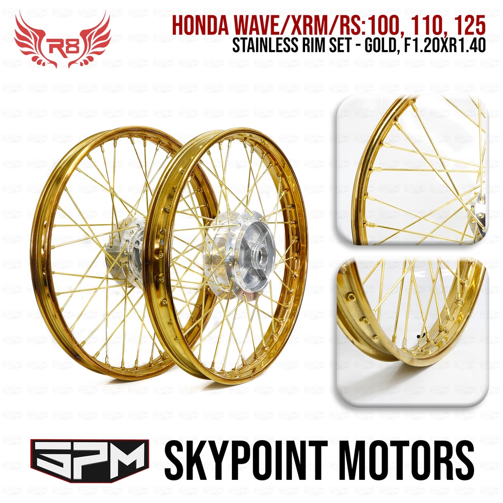 R8 RIM SET FOR HONDA XRM110/WAVE110/125 FRONT & REAR GOLD (9809-504 ...