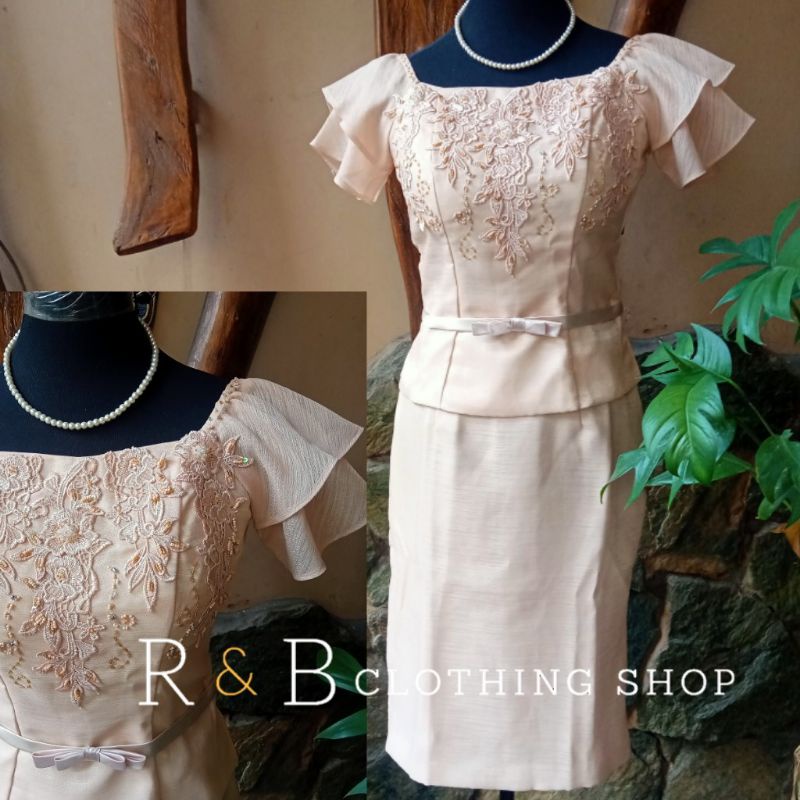 Classy off shoulder Filipiniana dress | Shopee Philippines