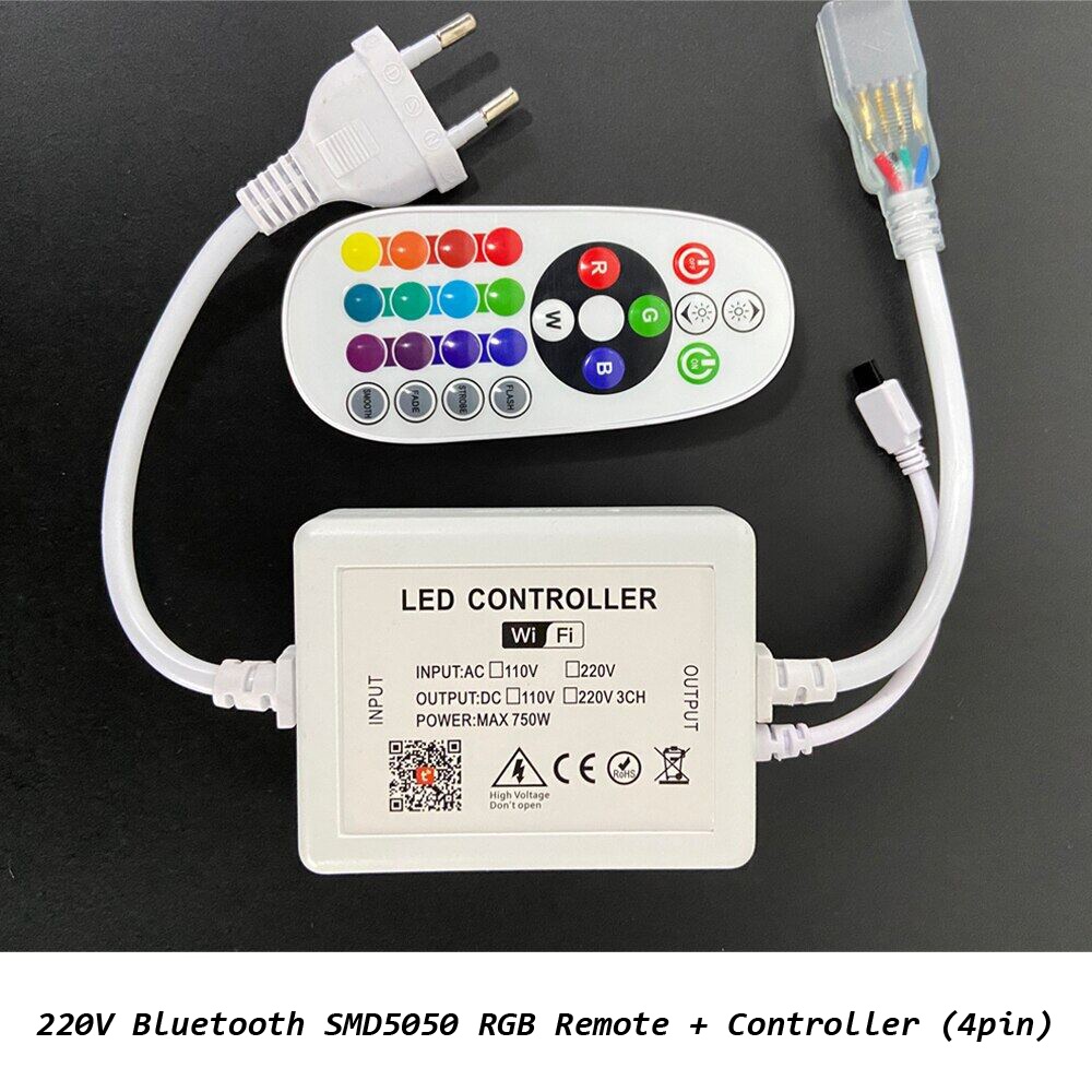 AceDeal 5050 LED Strip Light 220V RGB Remote Control Controller Adapter ...