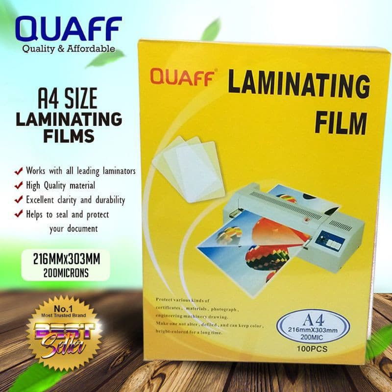 QUAFF LAMINATING FILM A4 100 FILMS PER PACK 200 250MIC Cuyi Marbel
