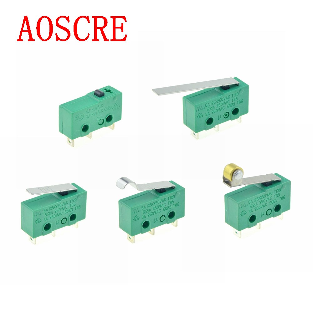 3 Pins Micro Limit Switches NO+NC SPDT 3A/5A 250VAC Mini Micro Switch 17mm 29mm Long Arc Roller ...