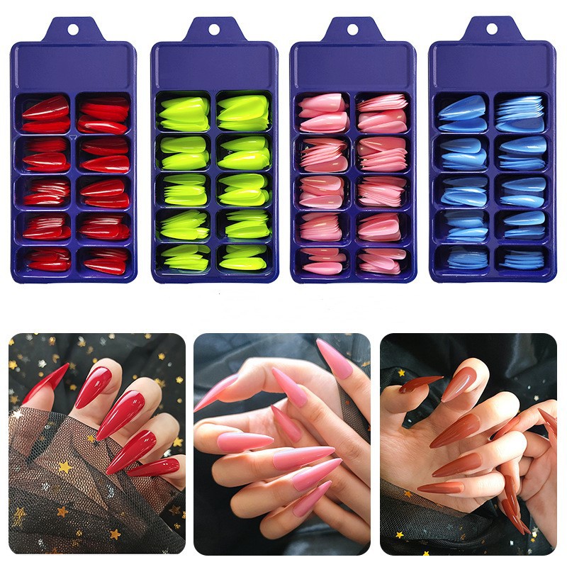 【With Free Gift】100Pcs Fake Nails set With Glue Acrylic Candy Color ...